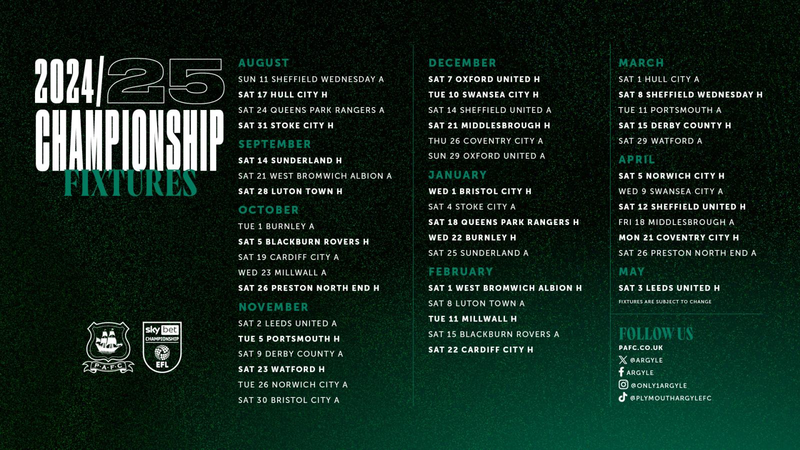 2024/25 Fixtures Announced | Plymouth Argyle
