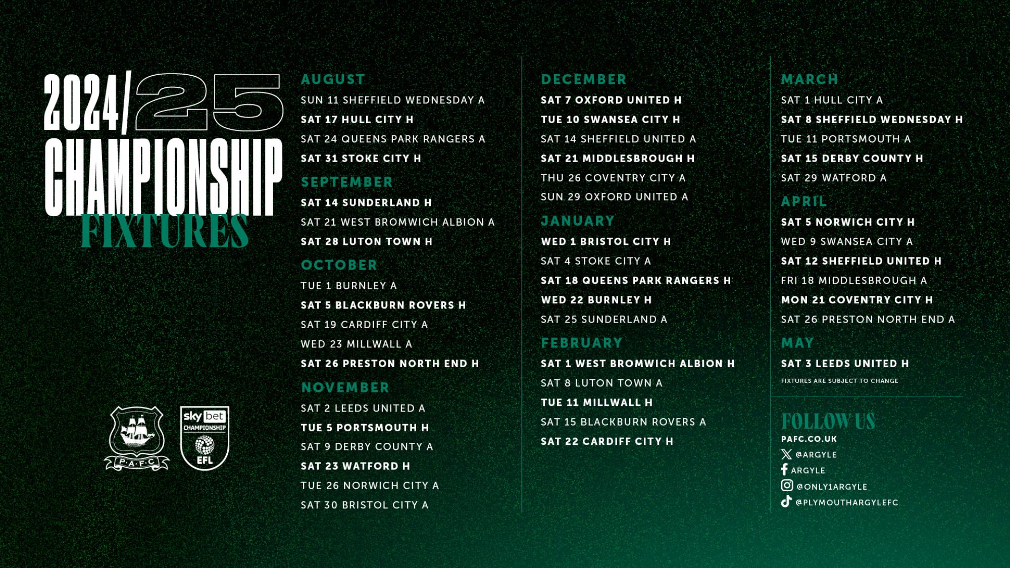 2024/25 Fixtures Announced | Plymouth Argyle