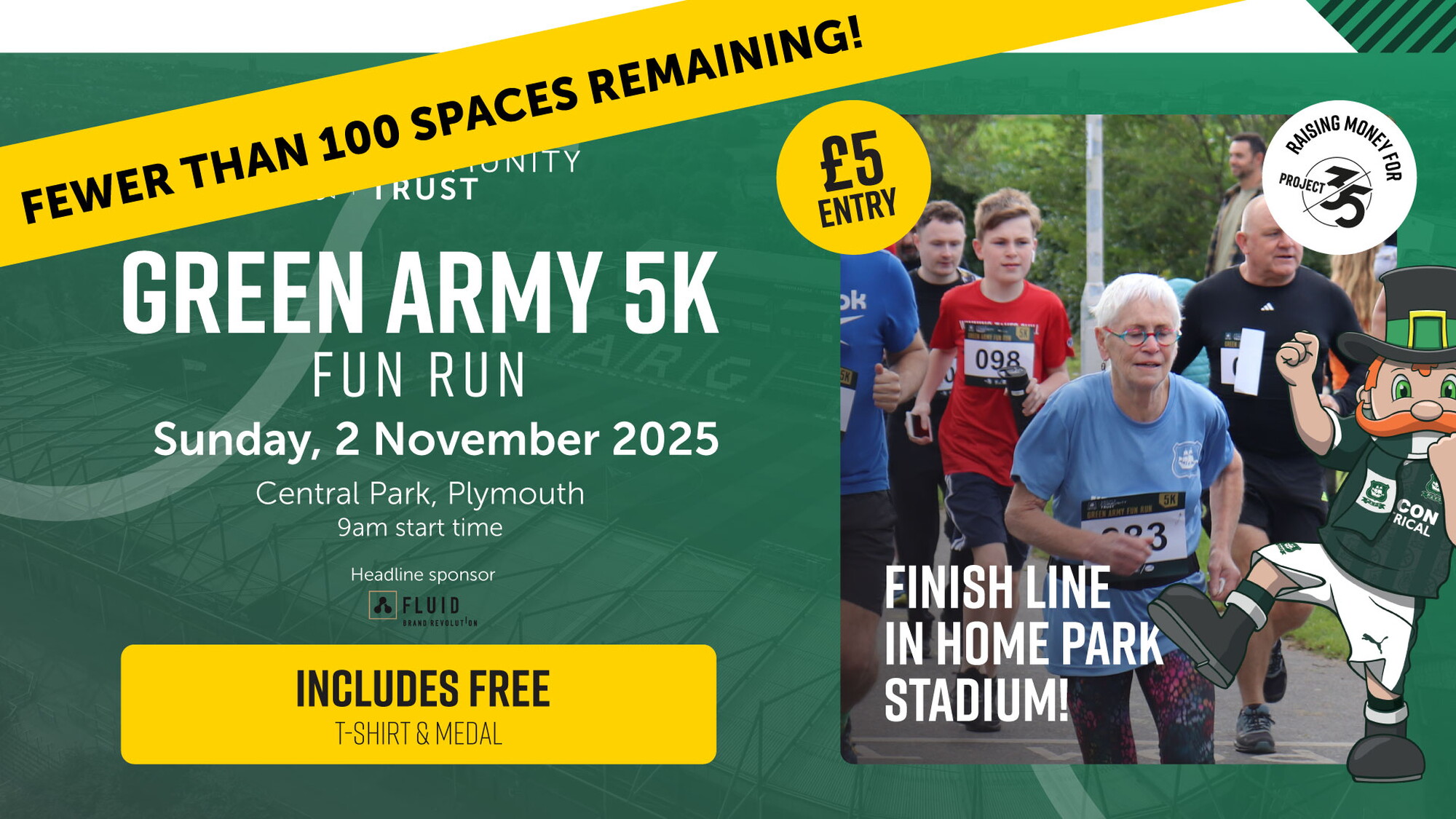 Fewer than 100 spaces left for Project 35 Fun Run | Plymouth Argyle